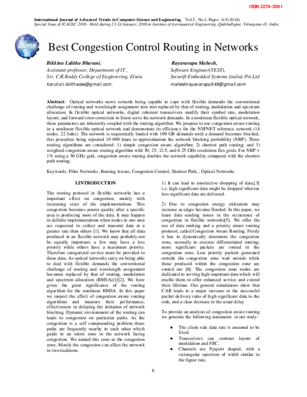 (PDF) Best Congestion Control Routing in Networks