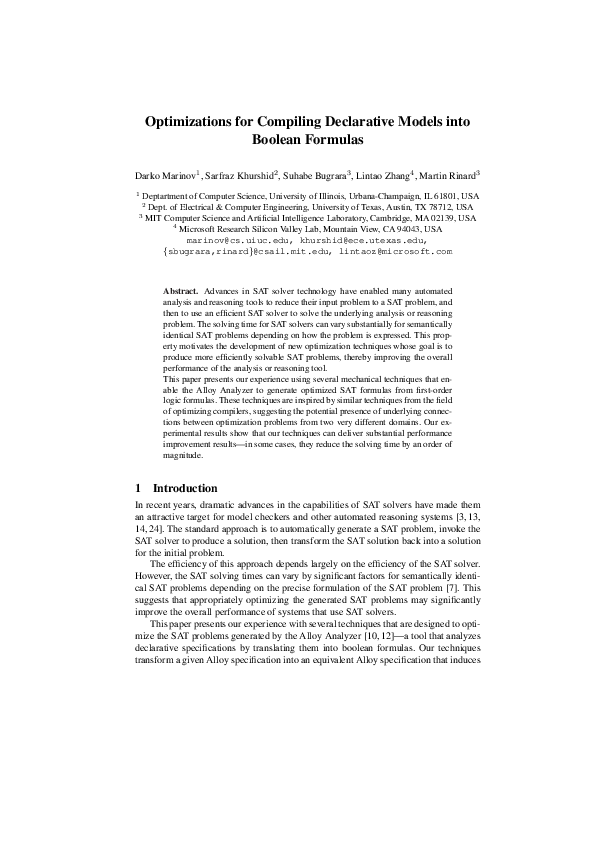 (PDF) Optimizations for Compiling Declarative Models into Boolean Formulas