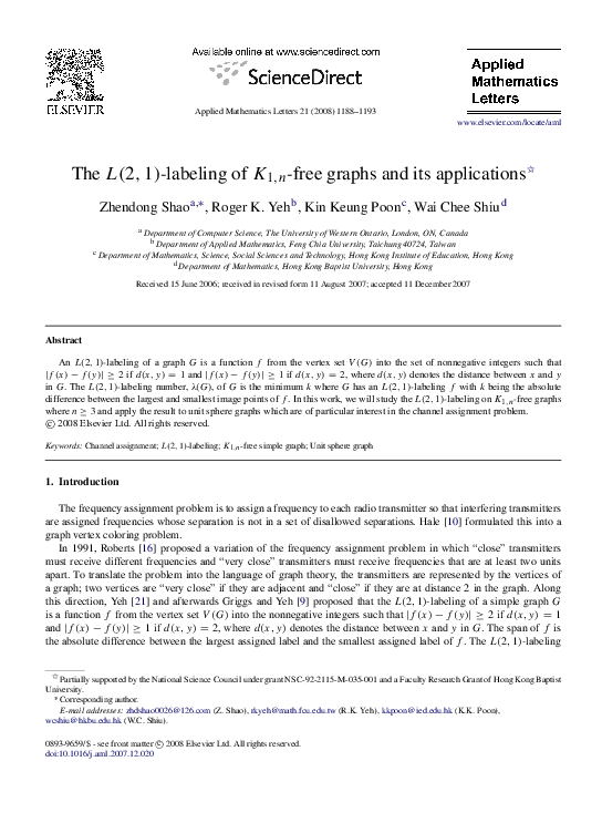 (PDF) The -labeling of -free graphs and its applications | Wai Shiu and Roger Yeh - Academia.edu