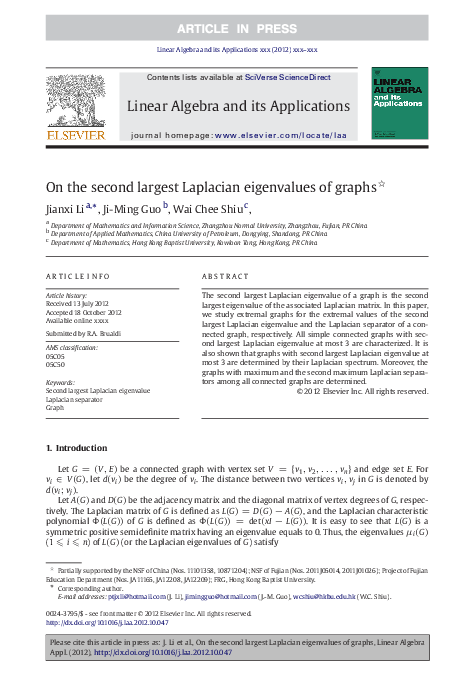 (PDF) On the Laplacian spread of graphs | Mingqing Zhai - Academia.edu