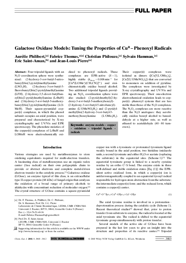 (PDF) Galactose Oxidase Models: Tuning the Properties of CuII–Phenoxyl Radicals | eric saint ...