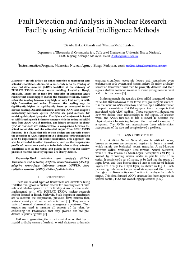 Doc Fault Detection And Analysis In Nuclear Research Facility Using