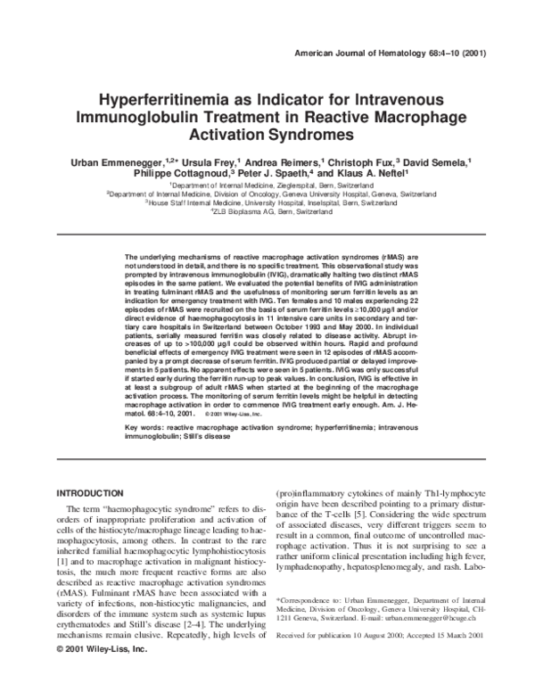 (PDF) Hyperferritinemia as indicator for intravenous immunoglobulin ...