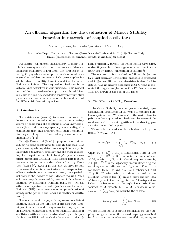 (PDF) An efficient algorithm for the evaluation of master stability ...