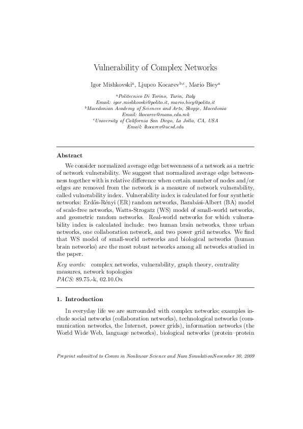 (PDF) Vulnerability of complex networks