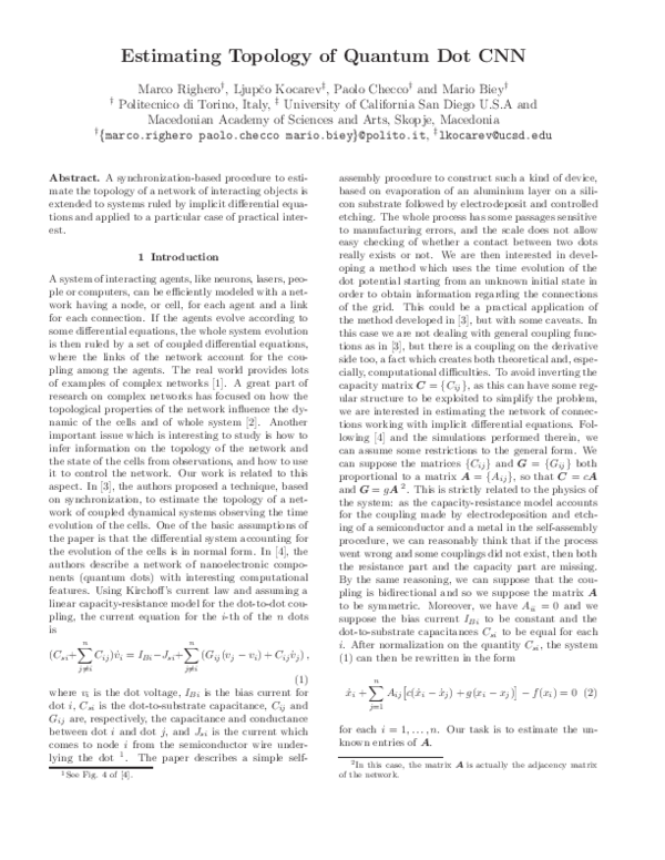 (PDF) Estimating topology of quantum dot CNN