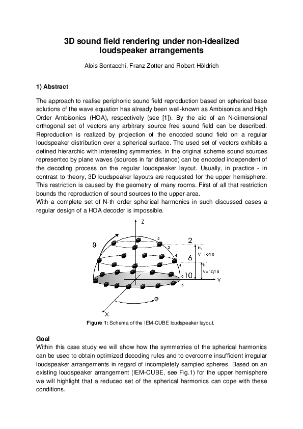 (PDF) 3D sound field rendering under non-idealized loudspeaker arrangements
