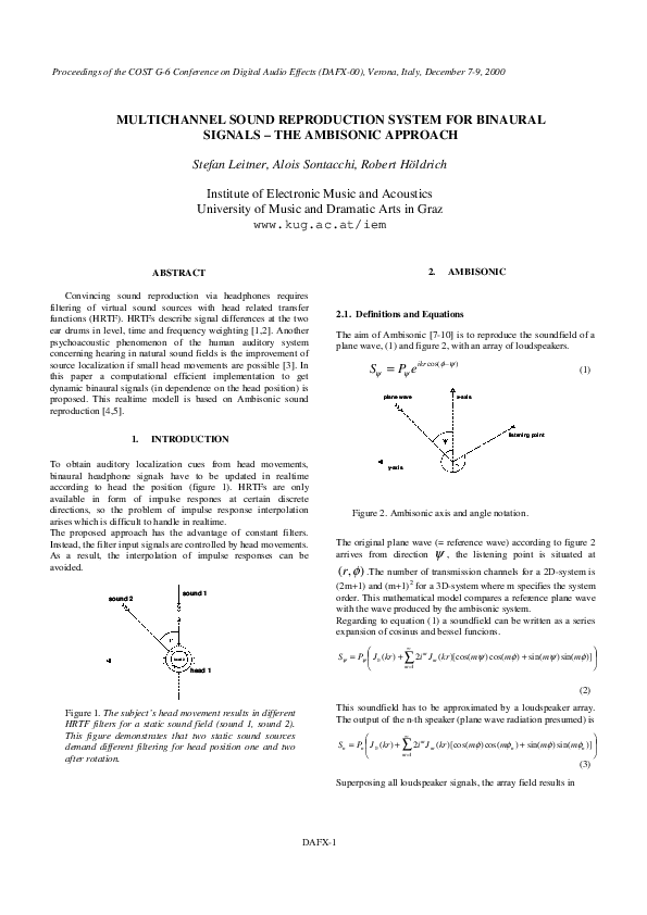 (PDF) MULTICHANNEL SOUND REPRODUCTION SYSTEM FOR BINAURAL SIGNALS - THE ...