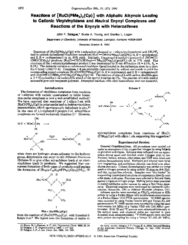 (PDF) Reactions of organoruthenium complex, [RuCl(PMe3)2(Cp)], with ...