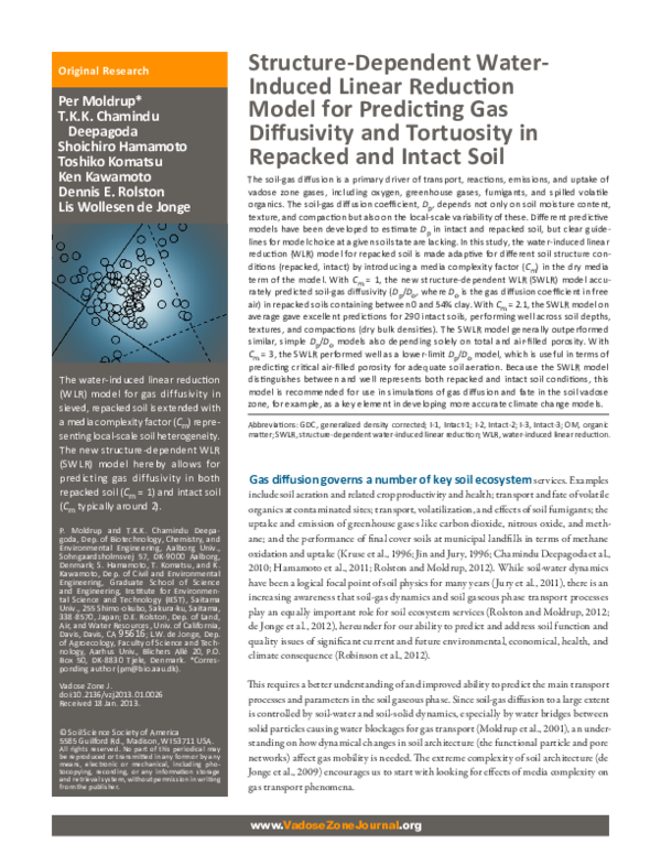 (PDF) Linear Model to Predict Soil-Gas Diffusivity from Two Soil-Water ...