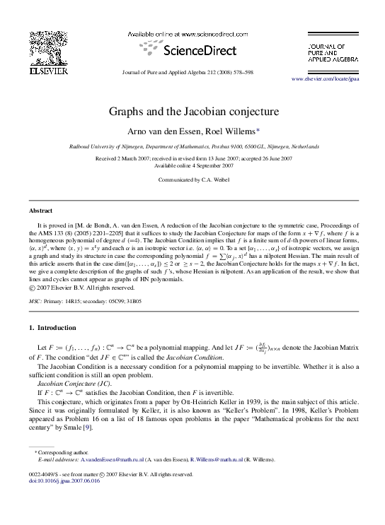 (PDF) Graphs and the Jacobian conjecture