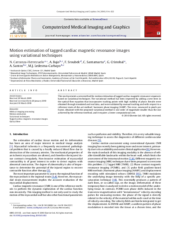 (PDF) Motion estimation of tagged cardiac magnetic resonance images using variational techniques