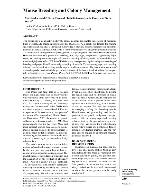 (PDF) Mouse Breeding and Colony Management