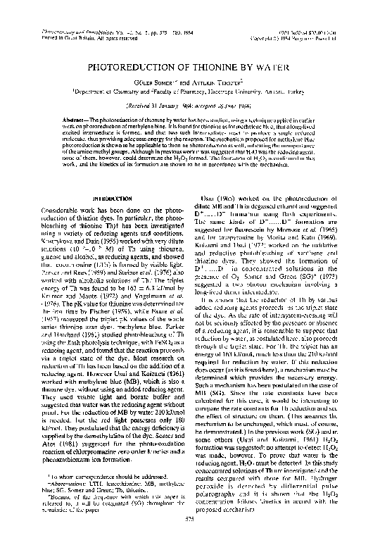 (PDF) PHOTOREDUCTION OF THIONINE BY WATER