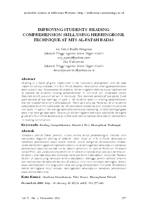 (PDF) IMPROVING STUDENTS' READING COMPREHENSION SKILL USING HERRINGBONE TECHNIQUE AT MTS AL ...