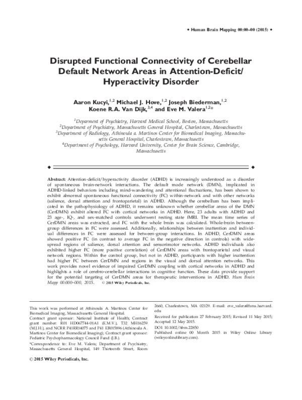 (PDF) Disrupted functional connectivity of cerebellar default network areas in attention-deficit ...