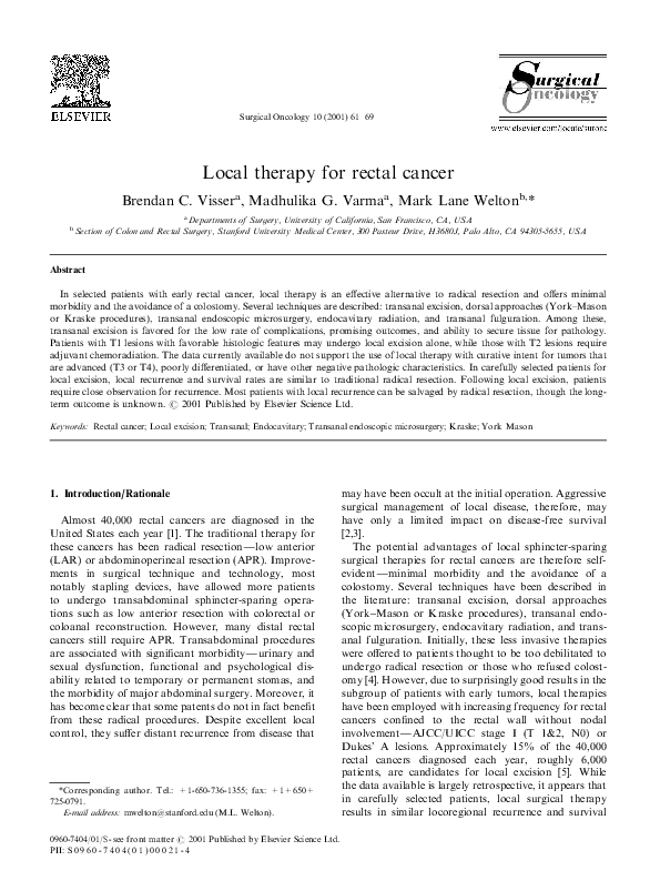 (PDF) Local therapy for rectal cancer