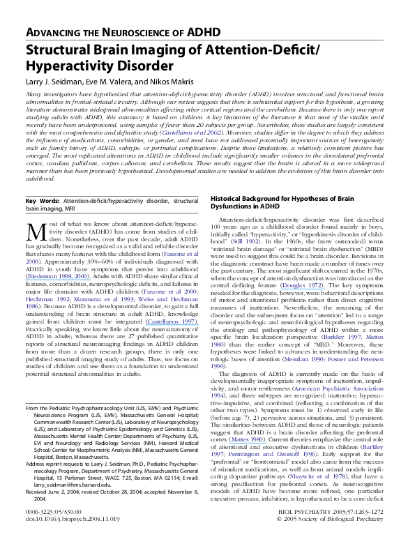 Pdf Structural Brain Imaging Of Attention Deficit Hyperactivity Disorder