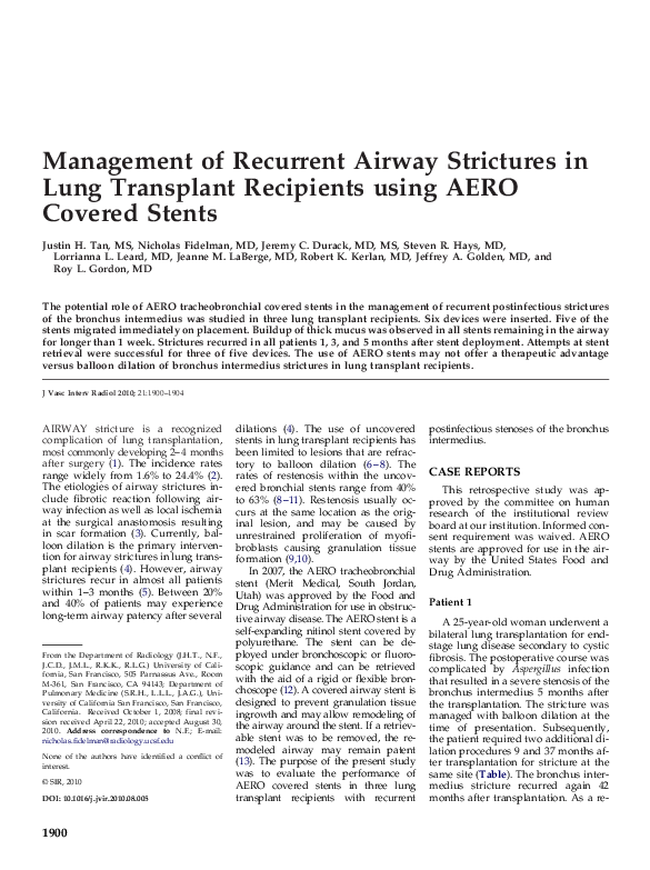 (PDF) Management of Recurrent Airway Strictures in Lung Transplant ...