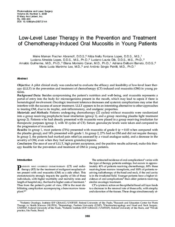 (PDF) Low-Level Laser Therapy in the Prevention and Treatment of Chemotherapy-Induced Oral ...