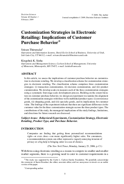 (PDF) Customization Strategies in Electronic Retailing: Implications of ...