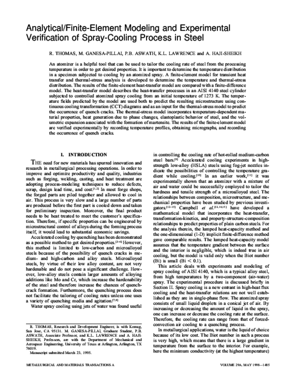 Pdf Analyticalfinite Element Modeling And Experimental Verification Of Spray Cooling Process