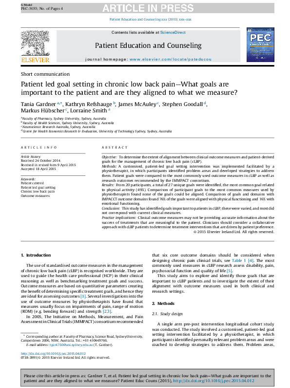 (PDF) Patient led goal setting in chronic low back pain-What goals are ...