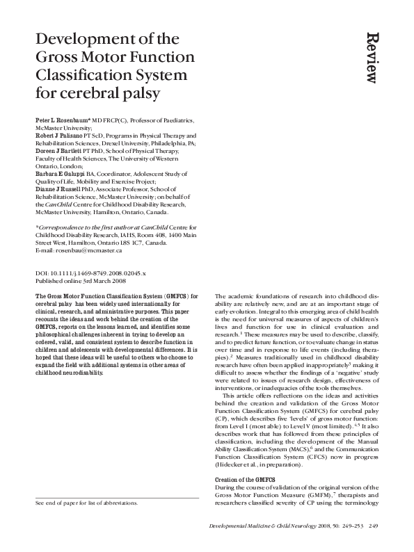 (PDF) Development of the Gross Motor Function Classification System for ...