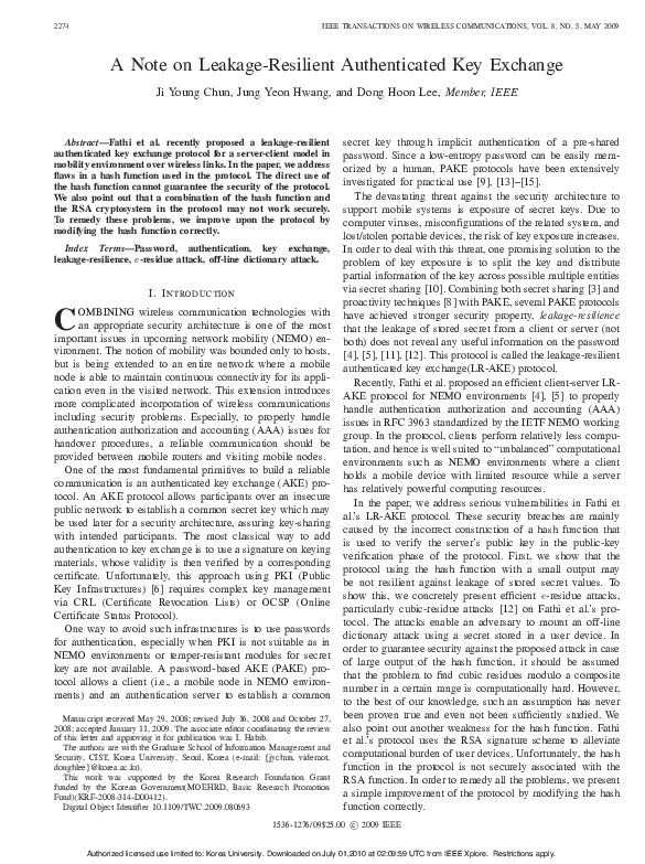 (PDF) A note on leakage-resilient authenticated key exchange