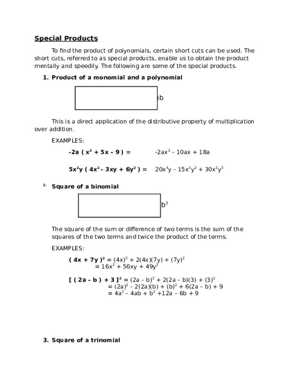 (DOC) Special Products and Factoring