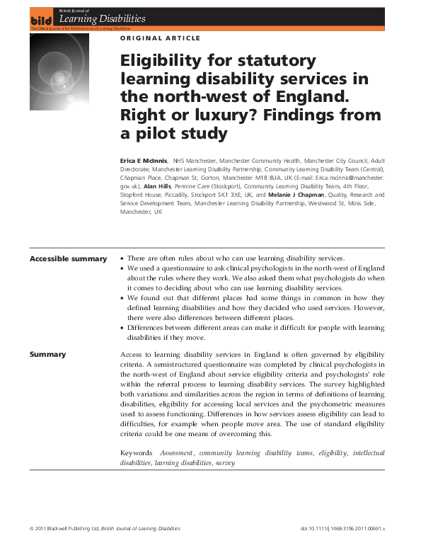 (PDF) Eligibility for statutory learning disability services in the ...