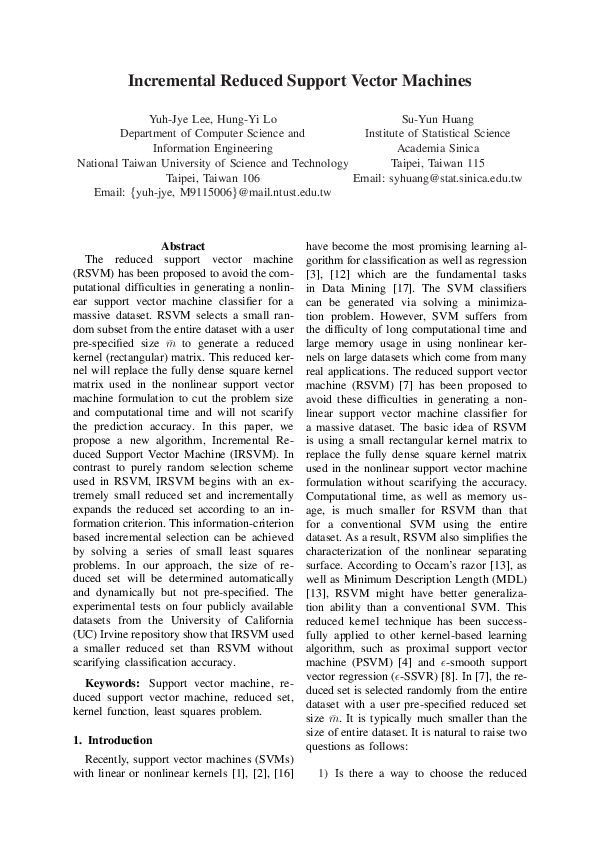 (PDF) Incremental reduced support vector machines
