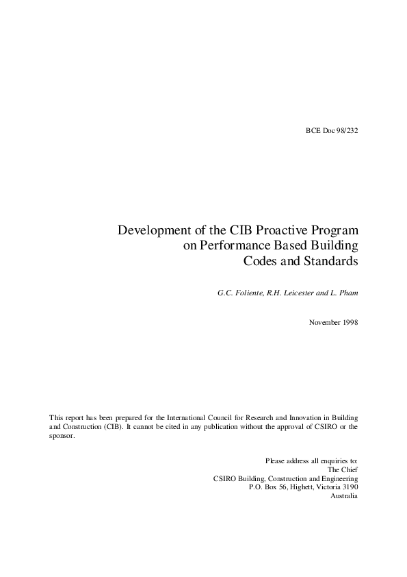 (PDF) Development of the CIB Pro-active Program on Performance Based ...