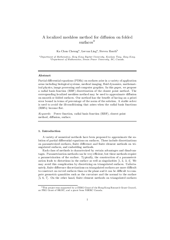 Pdf A Localized Meshless Method For Diffusion On Folded Surfaces