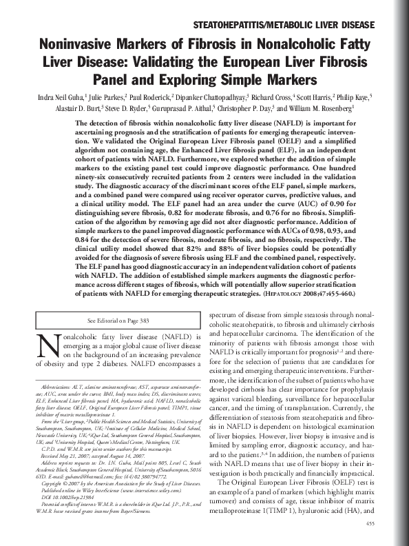 (PDF) Noninvasive markers of fibrosis in nonalcoholic fatty liver ...