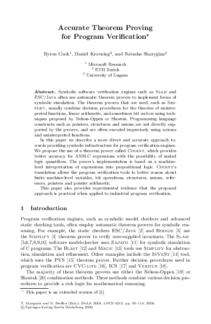 (PDF) Cogent: Accurate Theorem Proving for Program Verification