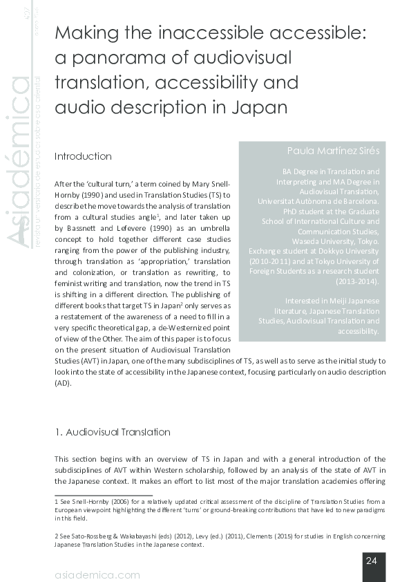 (PDF) Making the inaccessible accessible: a panorama of audiovisual ...
