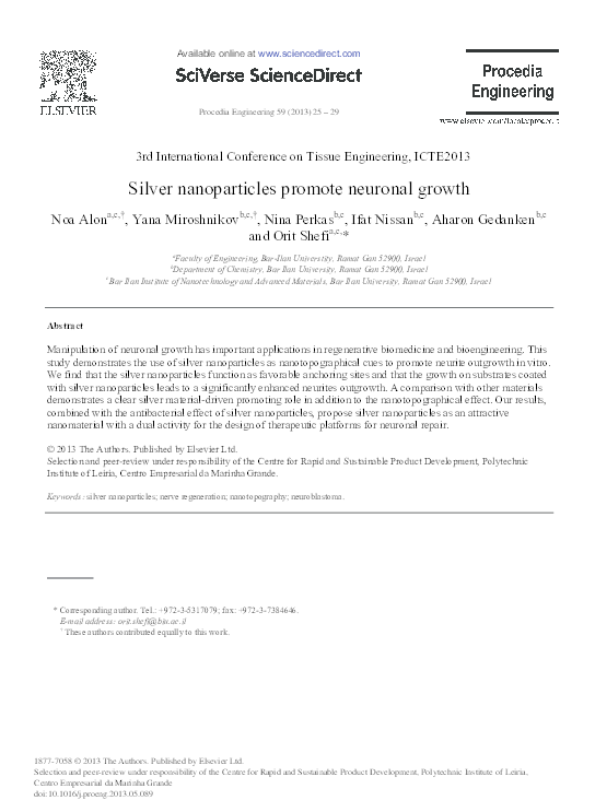 (PDF) Silver Nanoparticles Promote Neuronal Growth