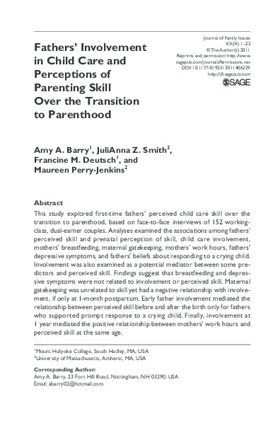 (PDF) Fathers' Involvement in Child Care and Perceptions of Parenting ...