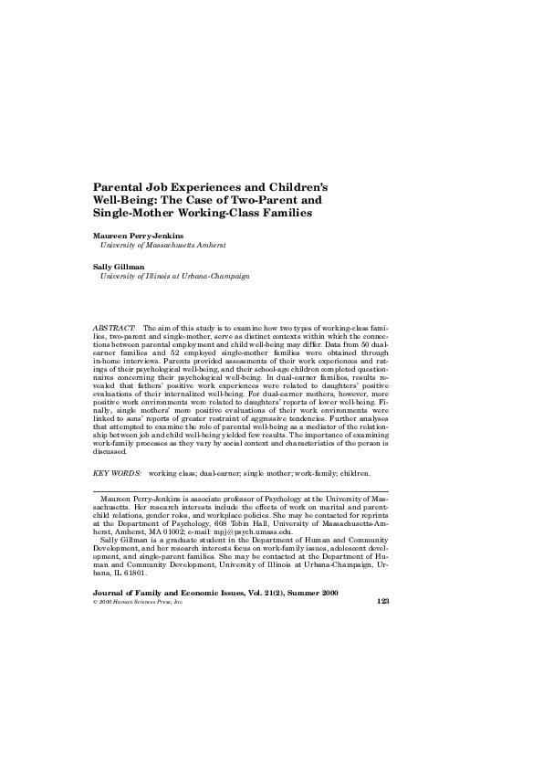 (PDF) Parental job experiences and children's well-being: The case of ...