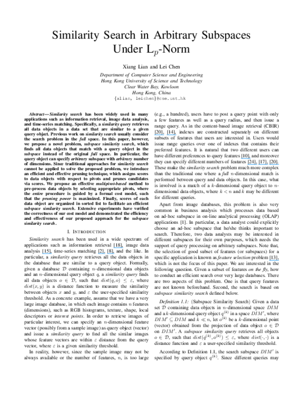 (PDF) Similarity Search in Arbitrary Subspaces Under L p -Norm (PDF) Similarity Search in Arbitrary Subspaces Under L p -Norm