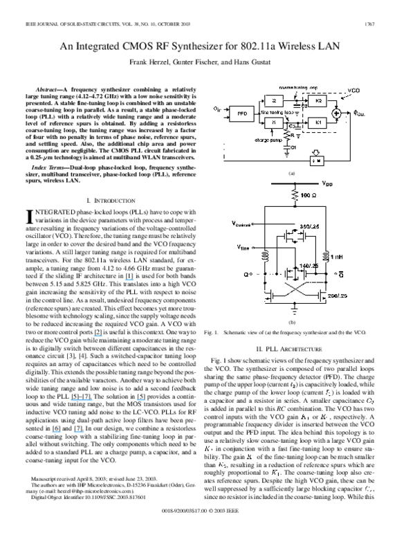 (PDF) An integrated cmos rf synthesizer for 802.11a wireless lan
