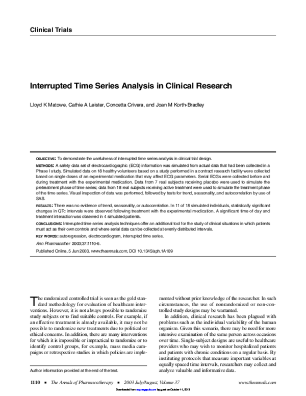 (PDF) Interrupted Time Series Analysis in Clinical Research