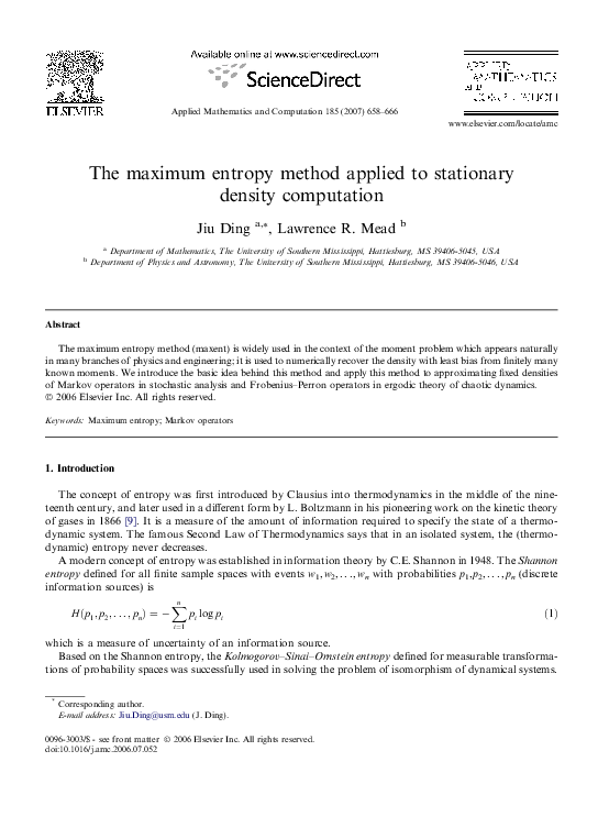 (PDF) The maximum entropy method applied to stationary density computation