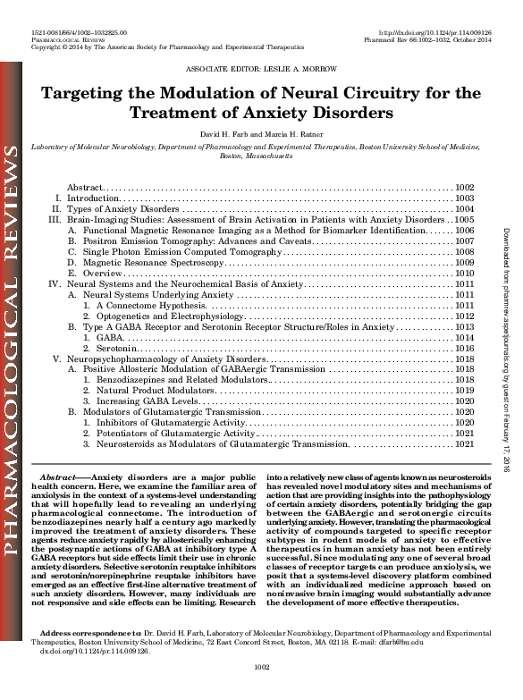 (PDF) Targeting the Modulation of Neural Circuitry for the Treatment of ...