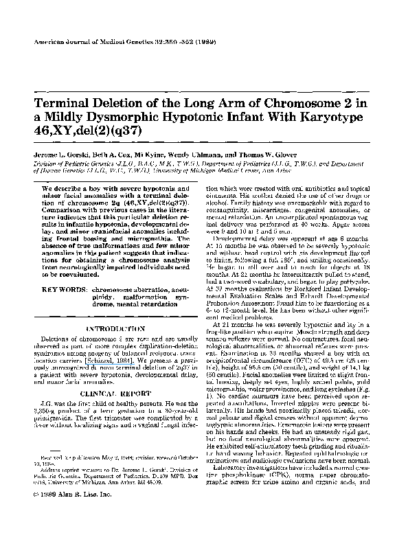 (PDF) Terminal deletion of the long arm of chromosome 2 in a mildly ...