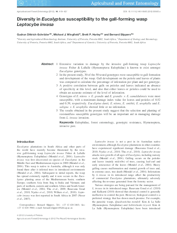 (PDF) Diversity in Eucalyptus susceptibility to the gall-forming wasp ...