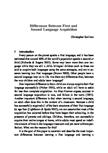 (PDF) Differences Between First and Second Language Acquisition