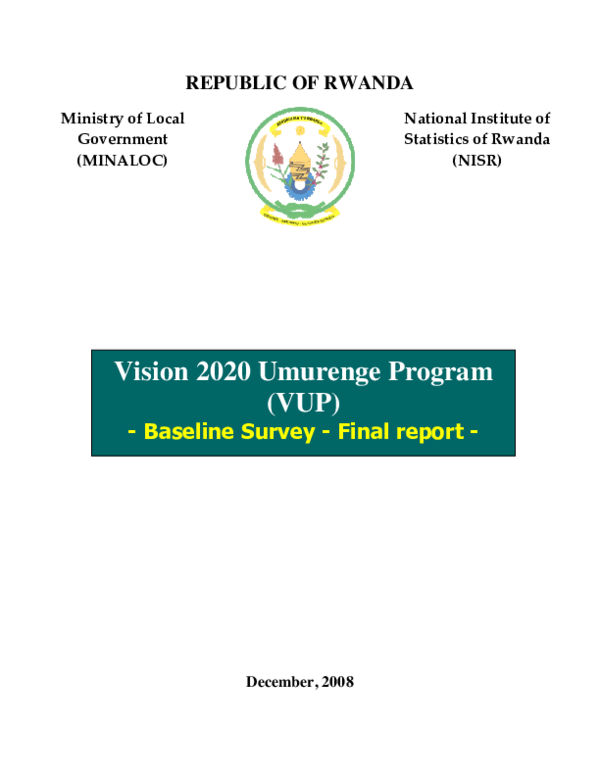 (PDF) REPUBLIC OF RWANDA Vision 2020 Umurenge Program (VUP) -Baseline ...