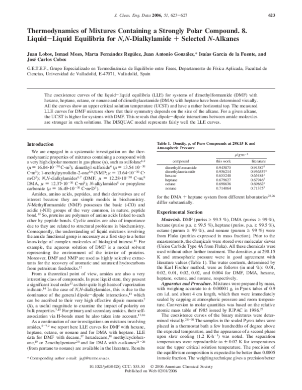 (PDF) Thermodynamics of Mixtures Containing a Strongly Polar Compound ...